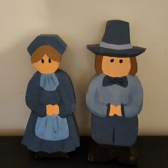 Hand Crafted | Accents | Vintage Thanksgiving Wood Pilgrims Figurines ...